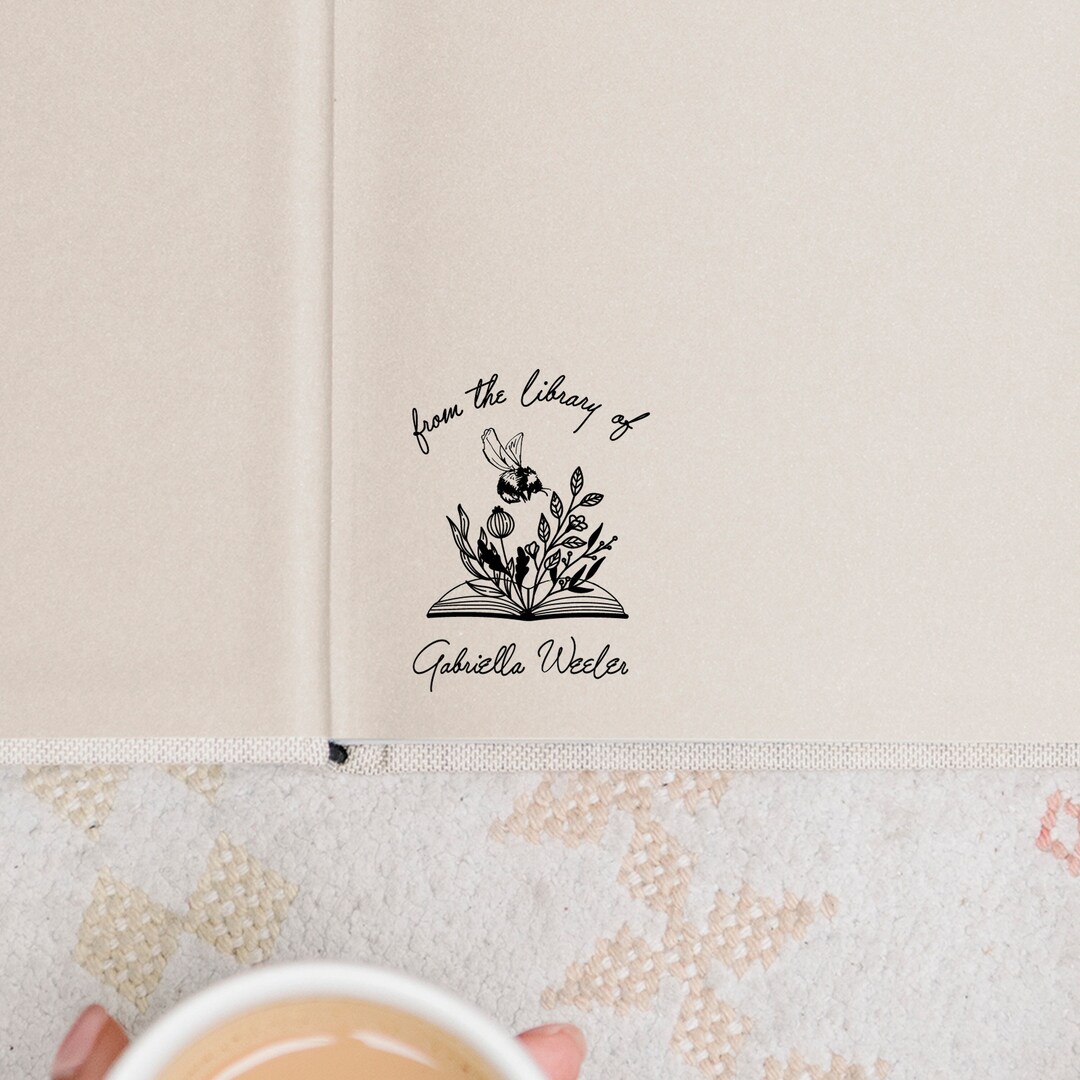BEE Open Book Library Stamp | Personalized Book Embosser | Ex Libris ...