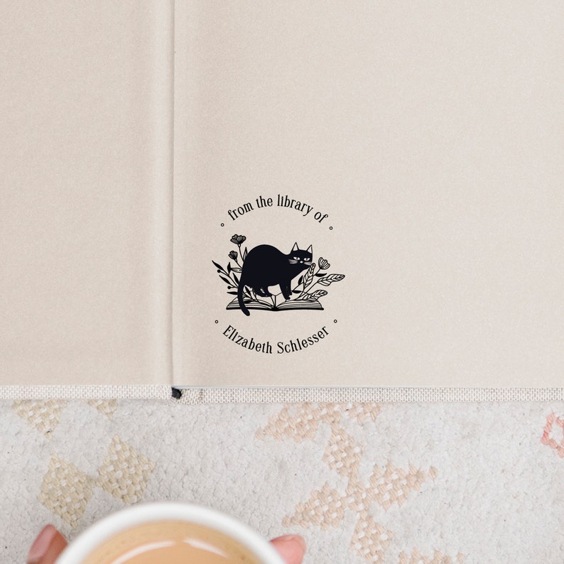 Cat and Open Book Library Stamp Personalized Book Embosser - Etsy