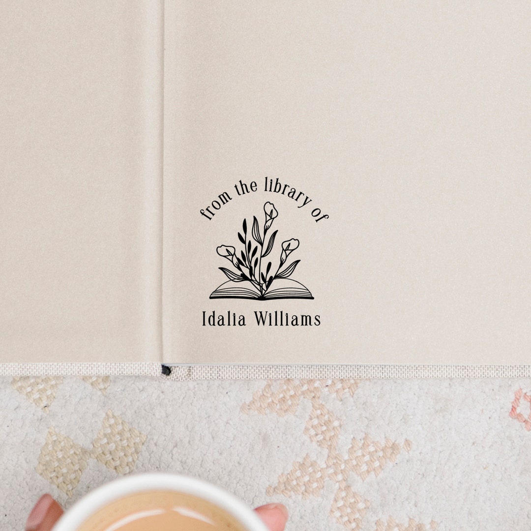 Open Book Flowers Library Stamp | Personalized Book Embosser | Ex ...