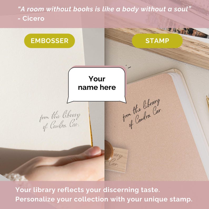 Custom Book Embosser, Minimal Personalized Library Stamp, From the Desk ...