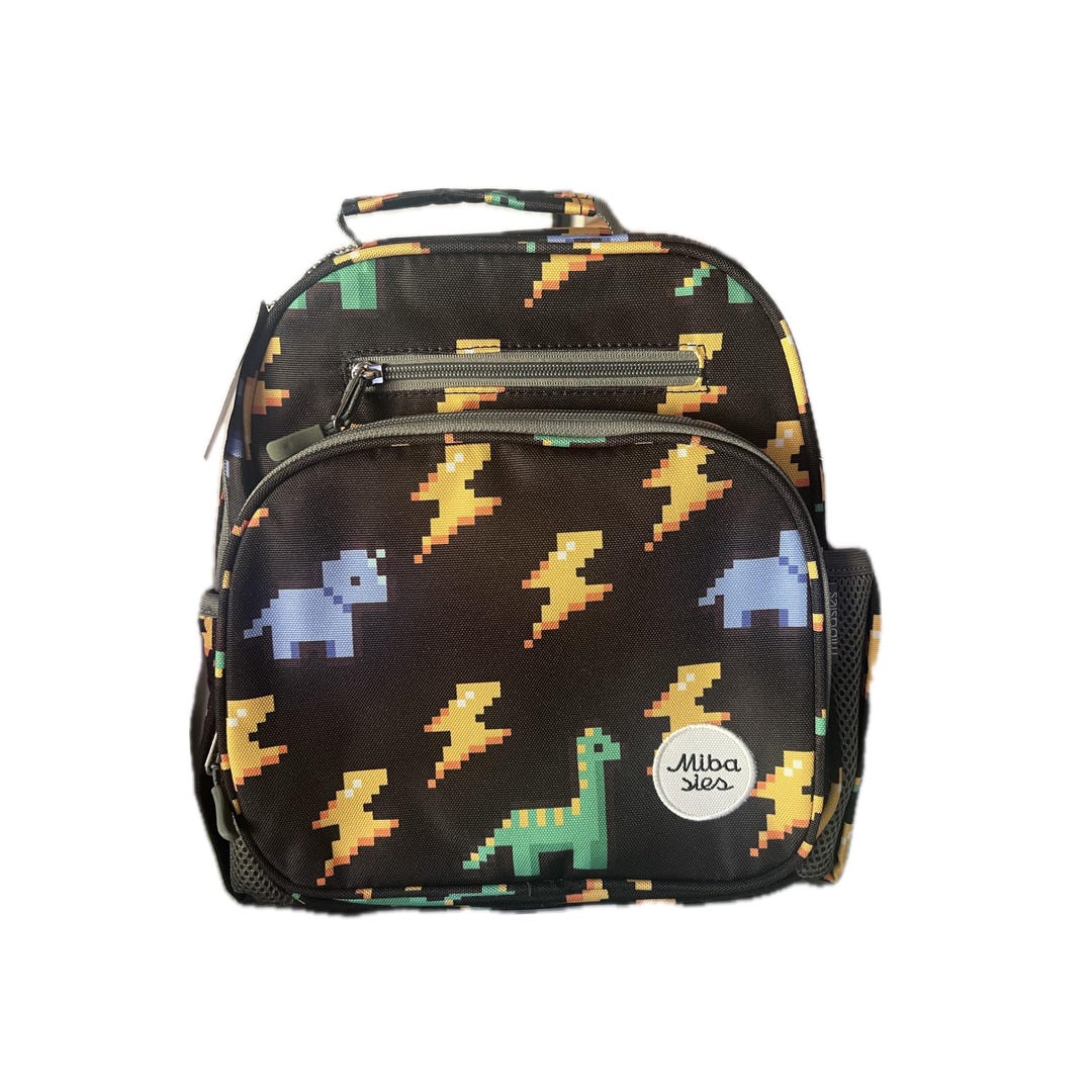 Small Feeding Tube Backpack | Black and Yellow Pixels Dinosaur | for ...