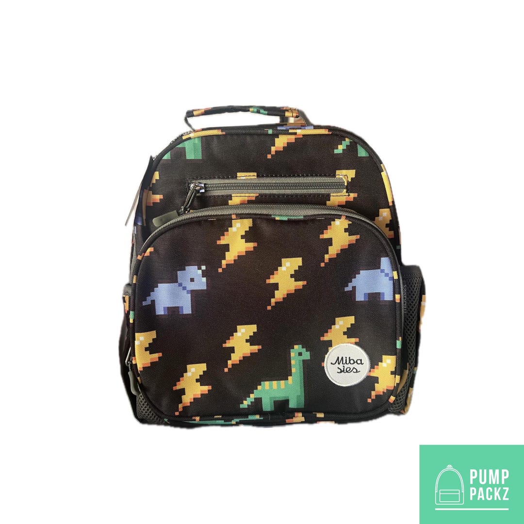 Small Feeding Tube Backpack Black and Yellow Pixels Dinosaur for ...
