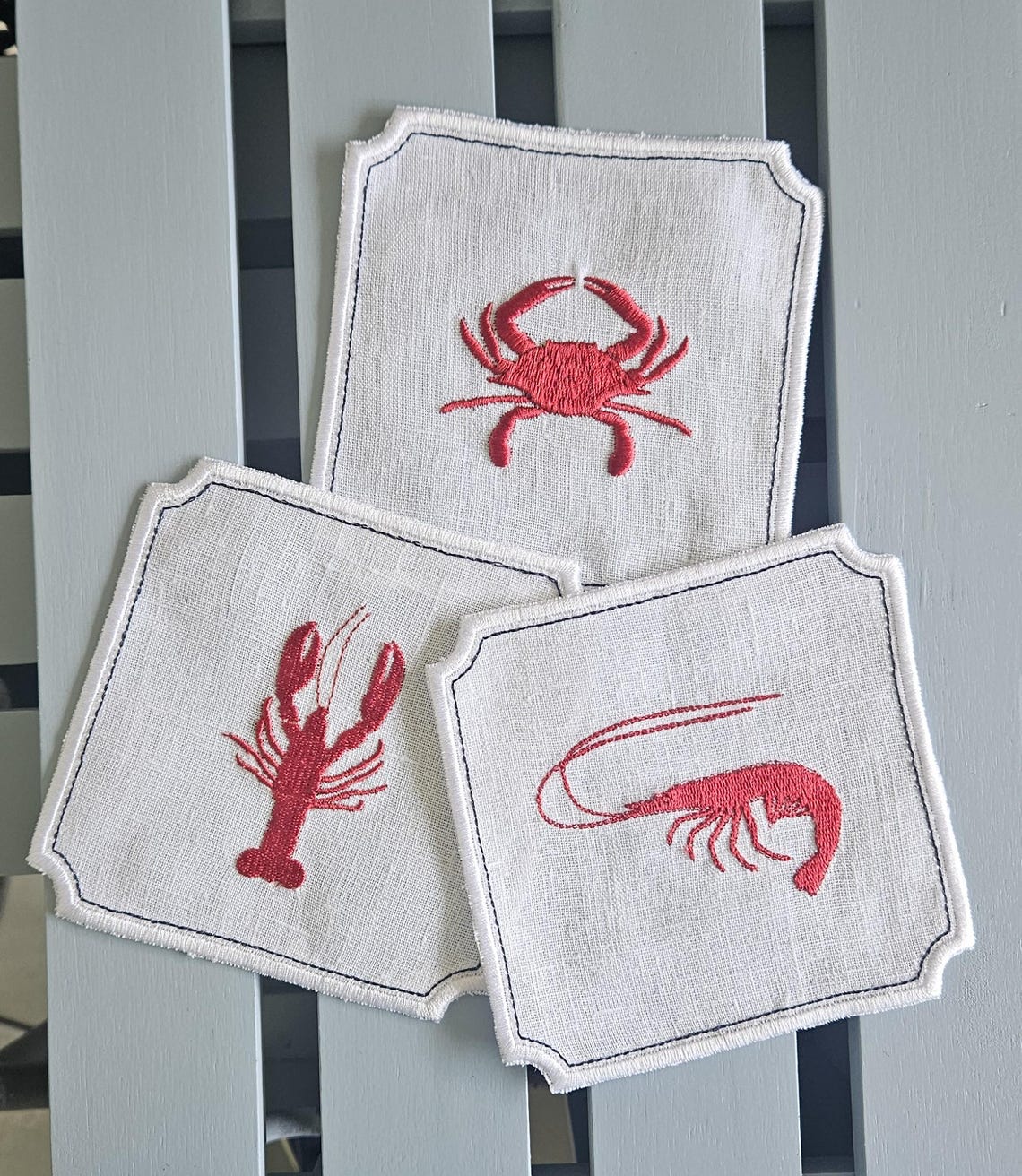 Embroidered Linen Crab Cocktail Napkins: Coastal Home Decor (set of 4 ...