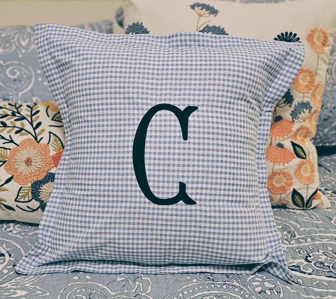 Light Blue Cotton Seersucker Gingham Pillow Cover for Nursery, Bedroom, Livingroom, Blue and ...