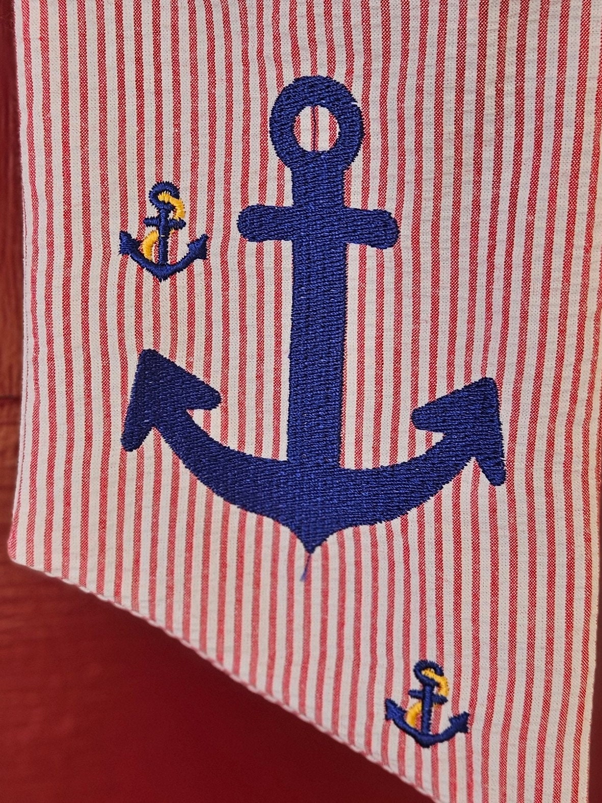 Red and White Striped Seersucker With Anchors Wreath Sash- Easter ...