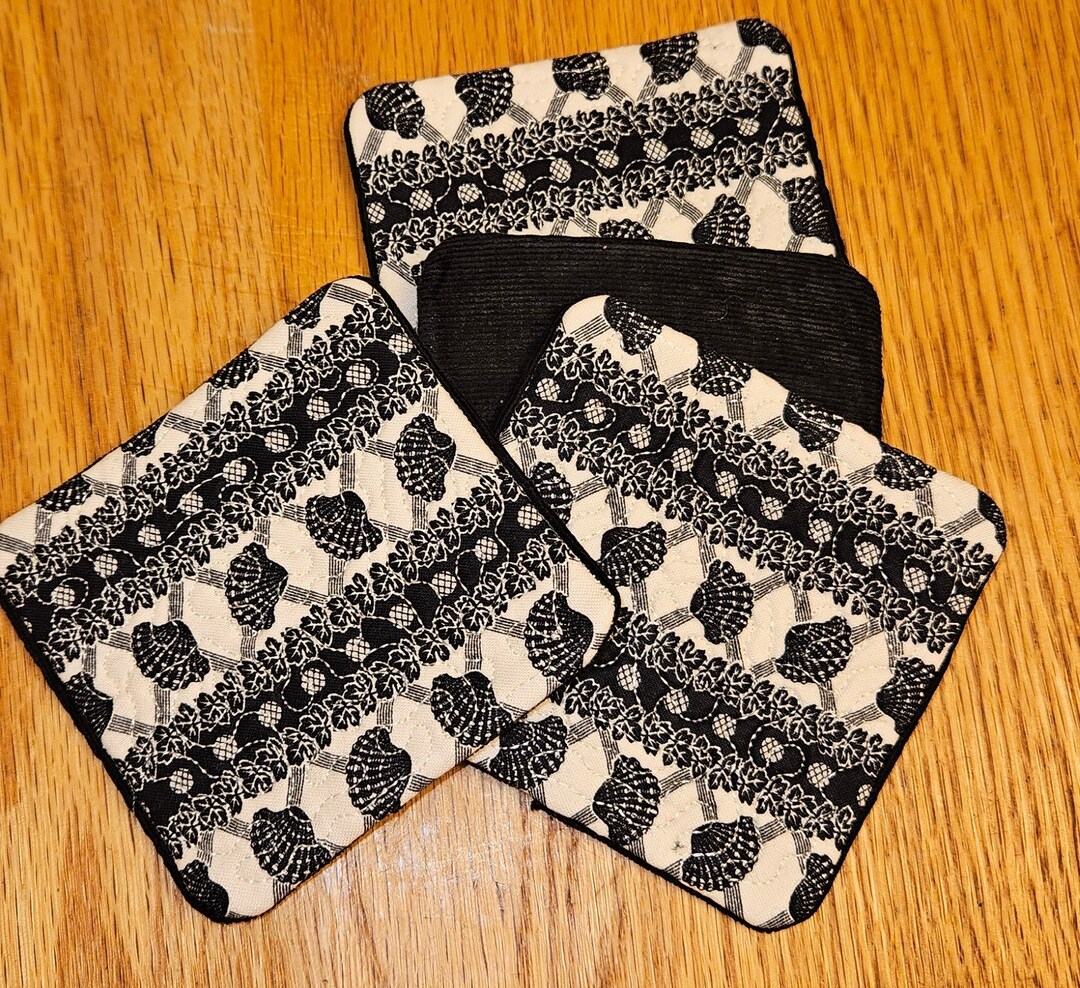 Quilted Black and White Shell Coasters Set of Four. - Etsy