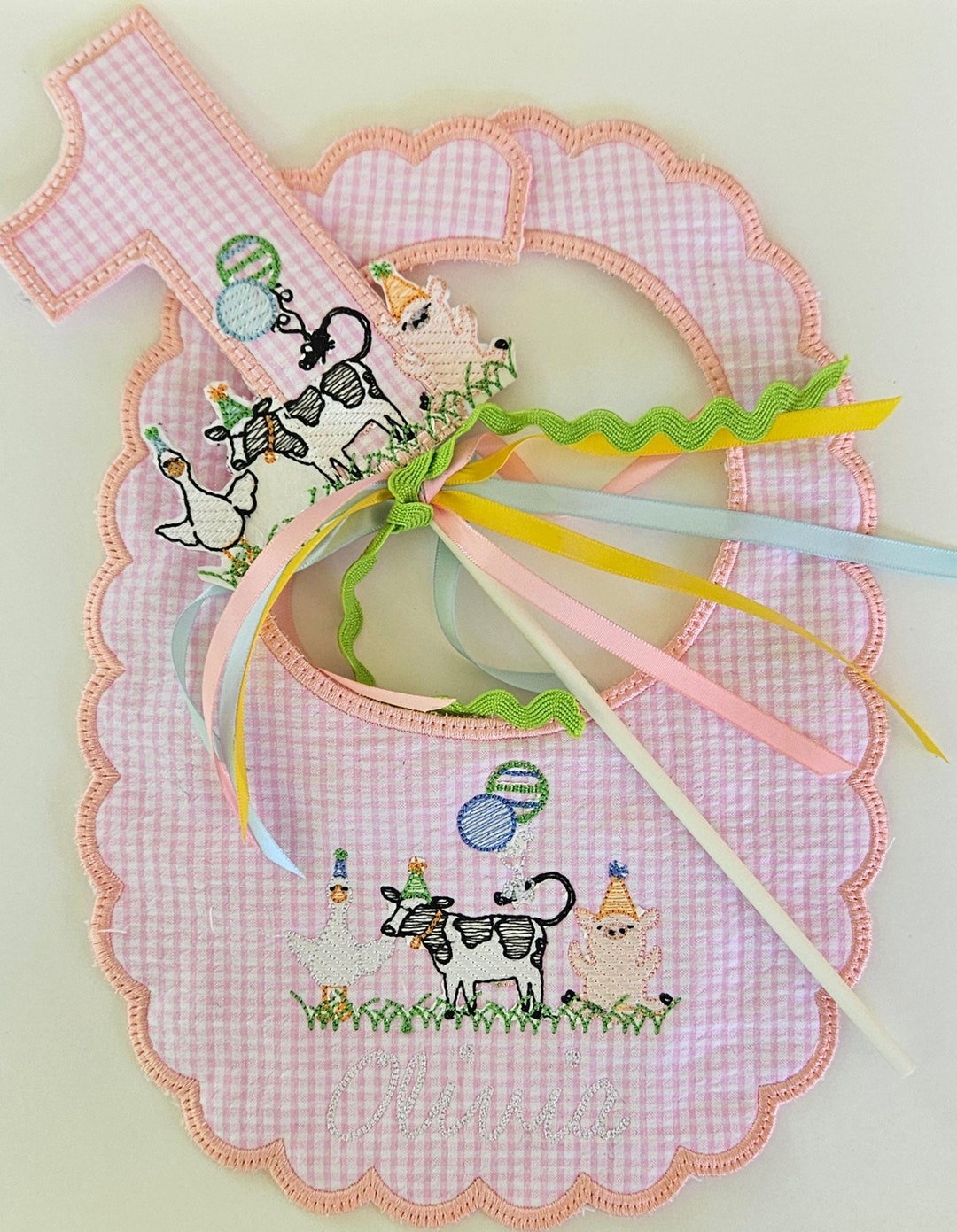 Embroidered Farm Animal Number Birthday Topper and Matching Farm Animal ...