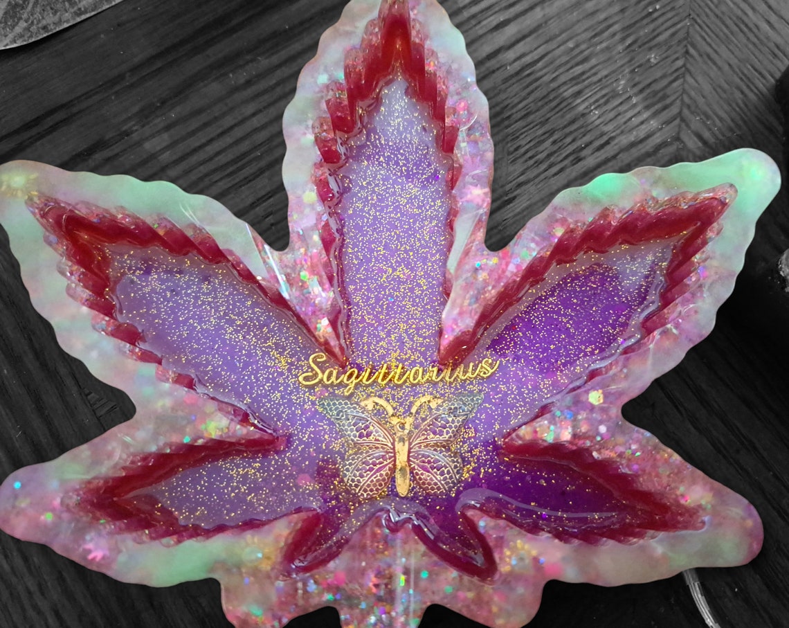 Custom Ashtray, Marijuana Pot Leaf Gold Ashtray, Weed Leaf, Light Ashtray, Stoner Gifts, 420 ...