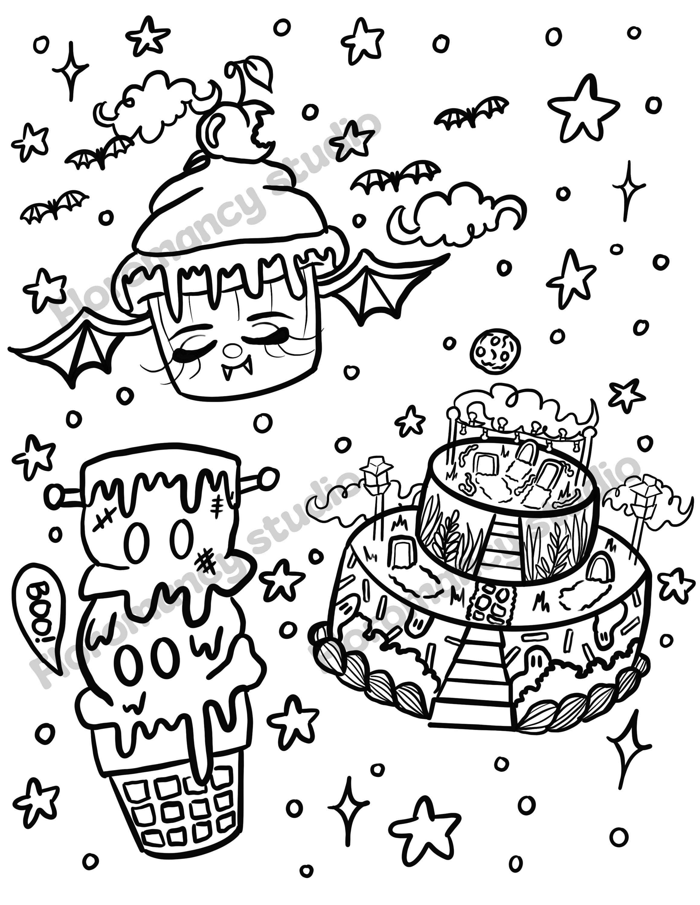 Spooky and Cute Coloring Pages (4 Printable Digital Downloads) - Etsy