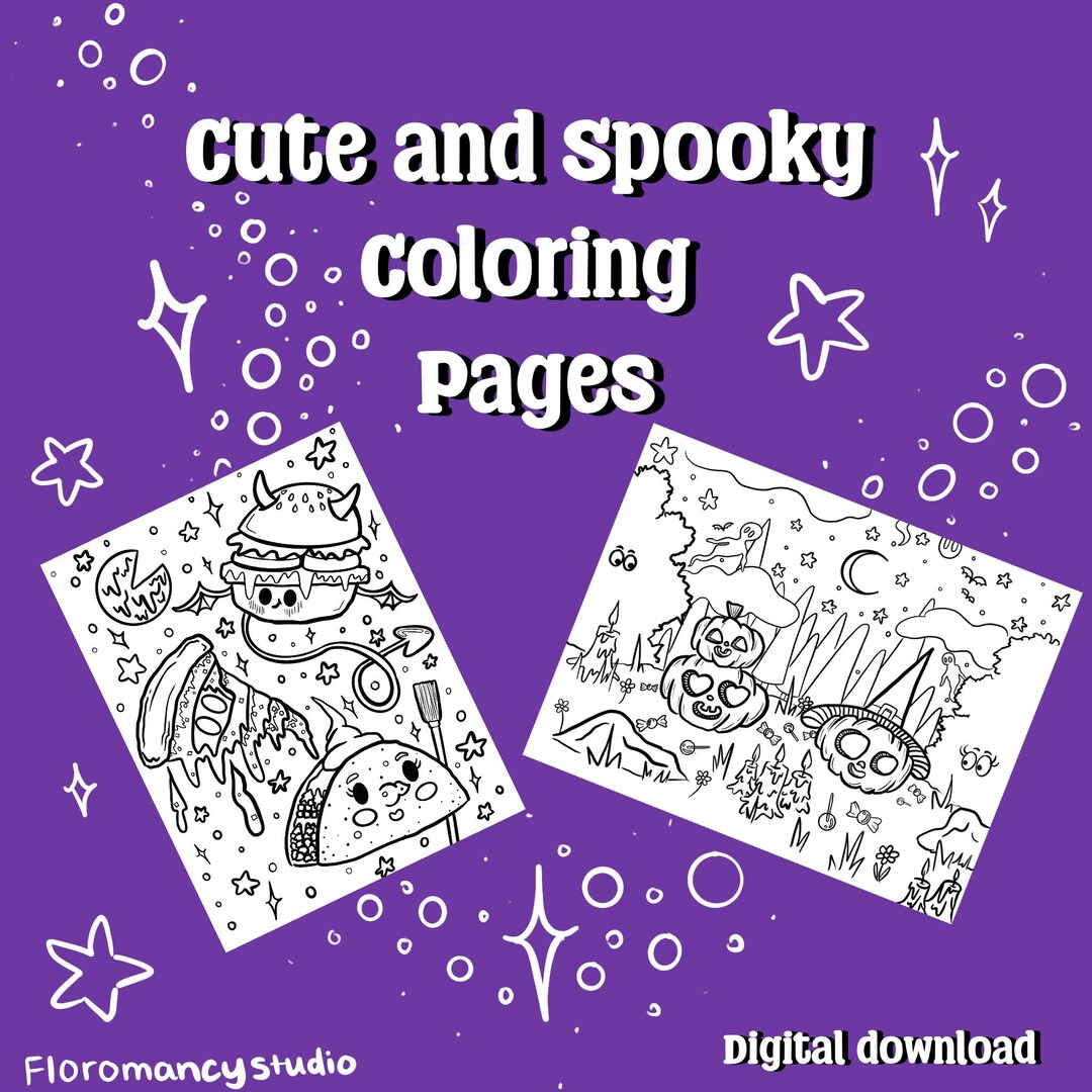Spooky and Cute Coloring Pages (4 Printable Digital Downloads) - Etsy