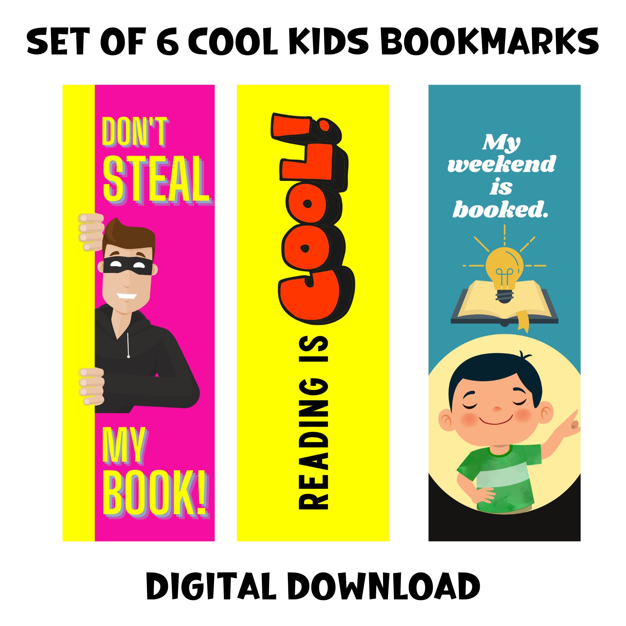 Printable Set of 6 Childrens Bookmarks Printable Bookmark - Etsy