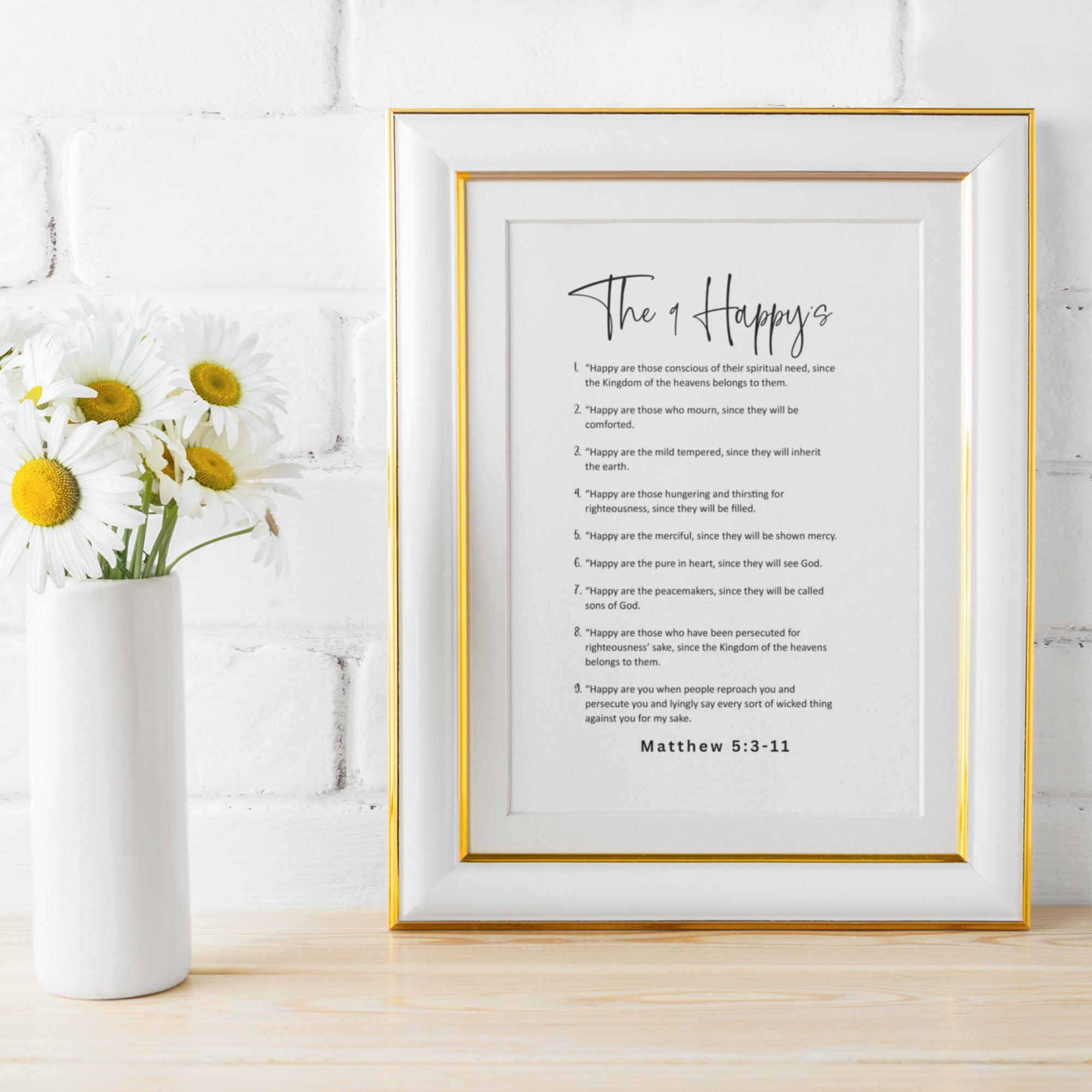 The 9 Happy's Bible Verses, Bible Quote Print, Bible Verse Poster ...