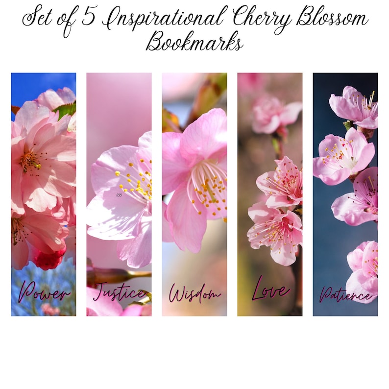 Set of 5 Inspirational Cherry Blossom Bookmarks, Bible Bookmark ...