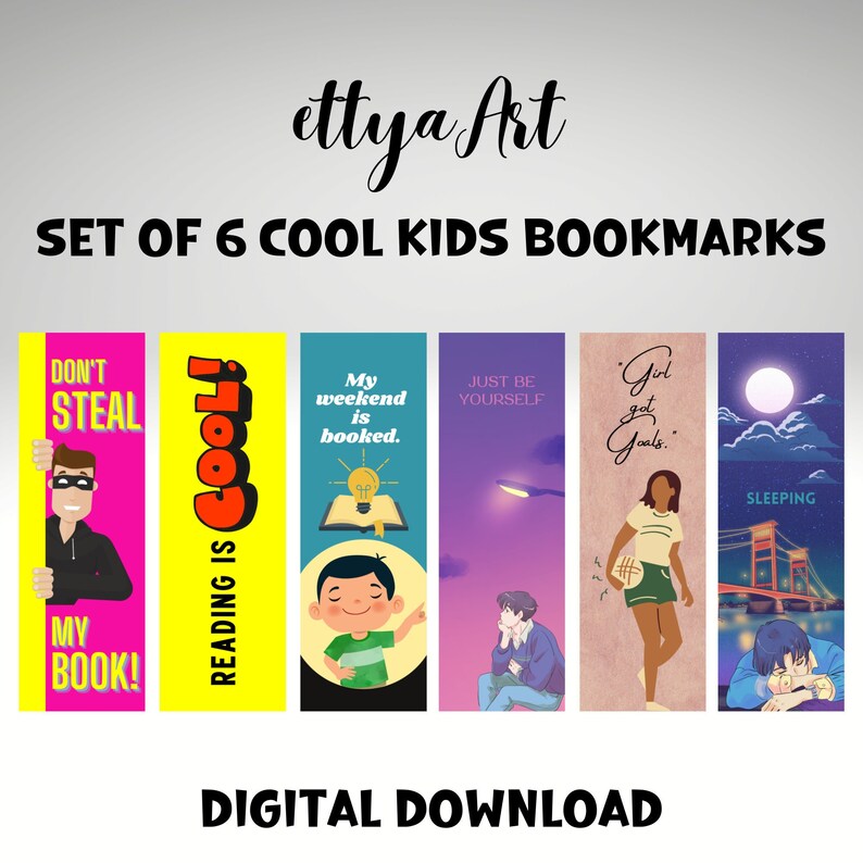 Printable Set of 6 Childrens Bookmarks Printable Bookmark - Etsy