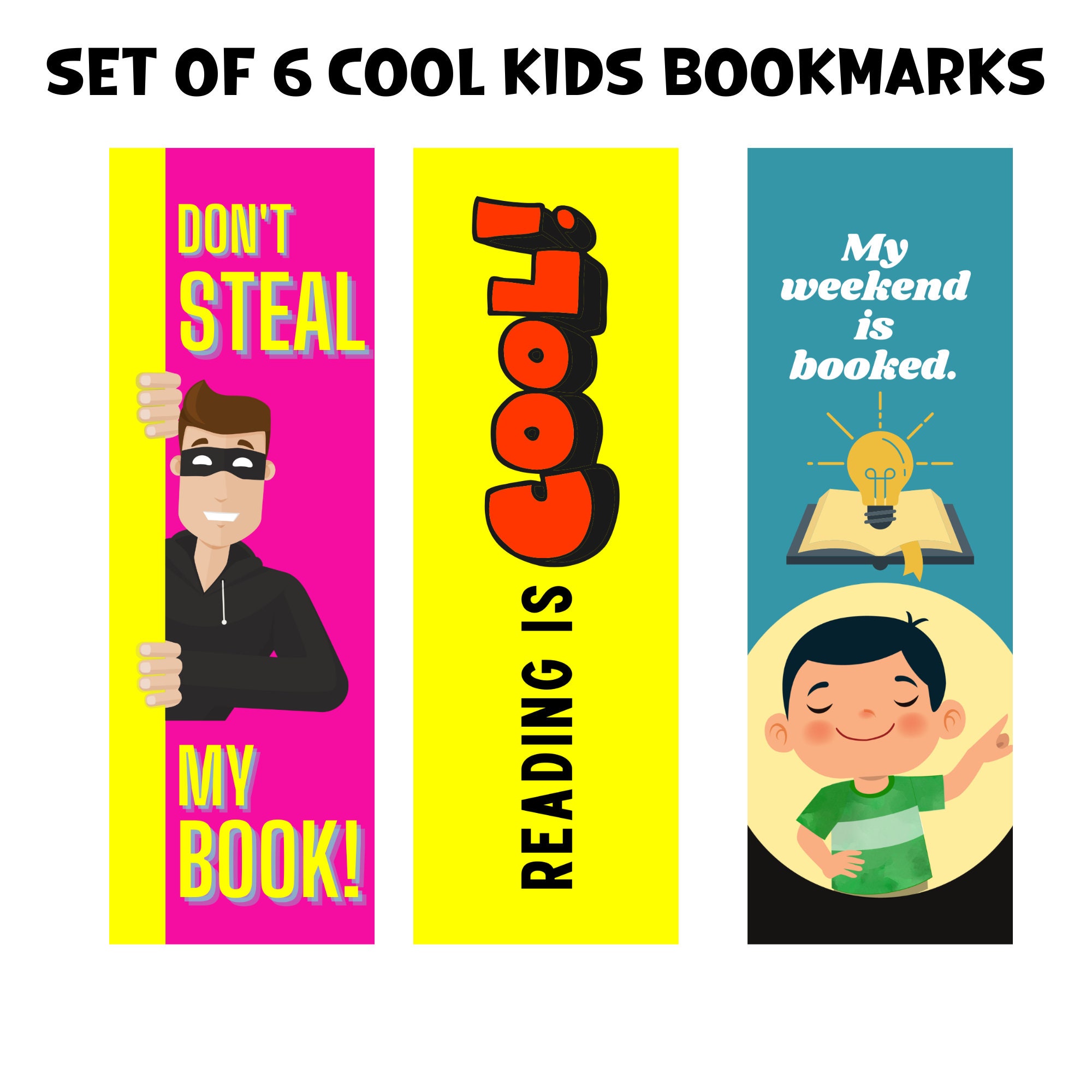Printable Set of 6 Children’s Bookmarks, Printable Bookmark Template ...