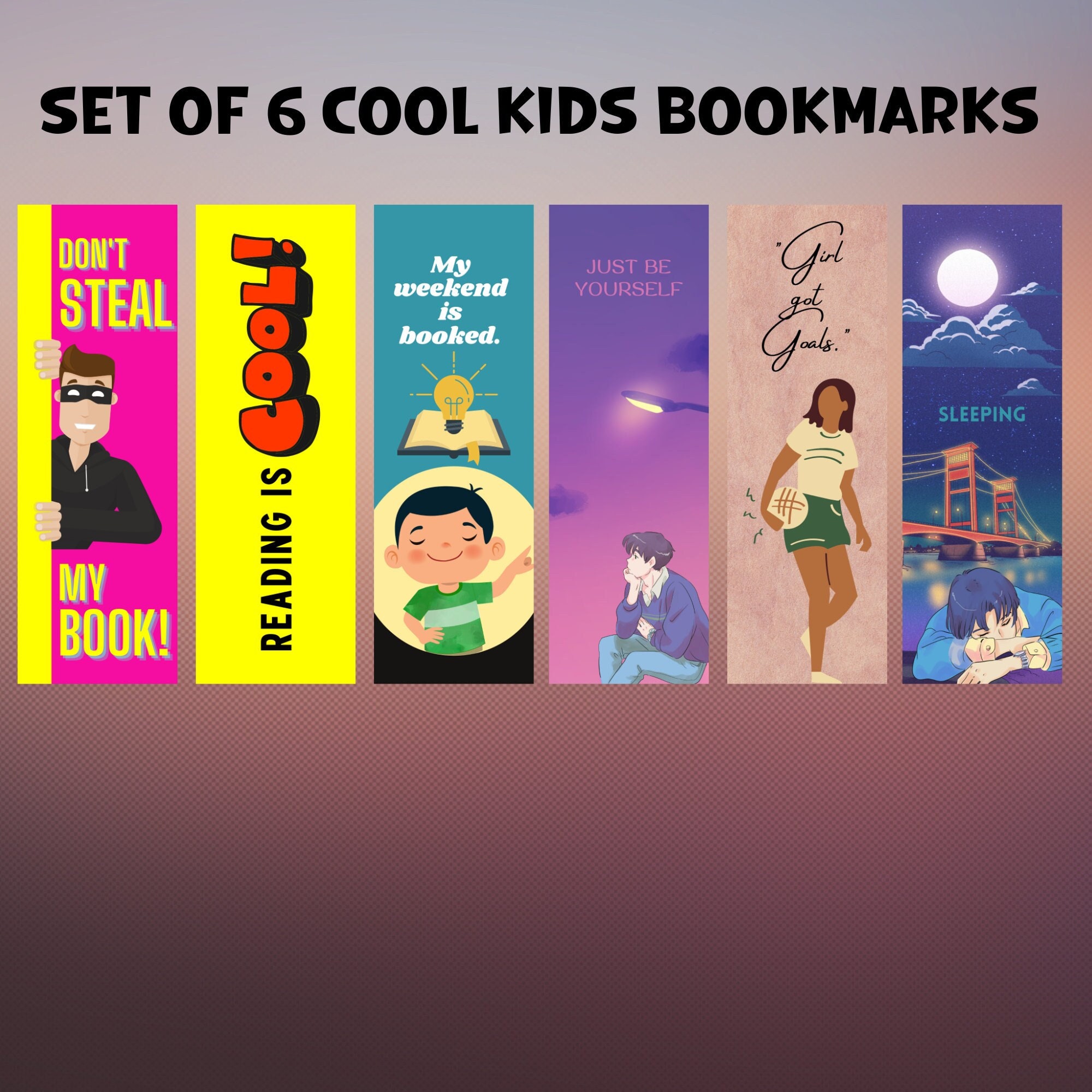 Printable Set of 6 Children’s Bookmarks, Printable Bookmark Template ...