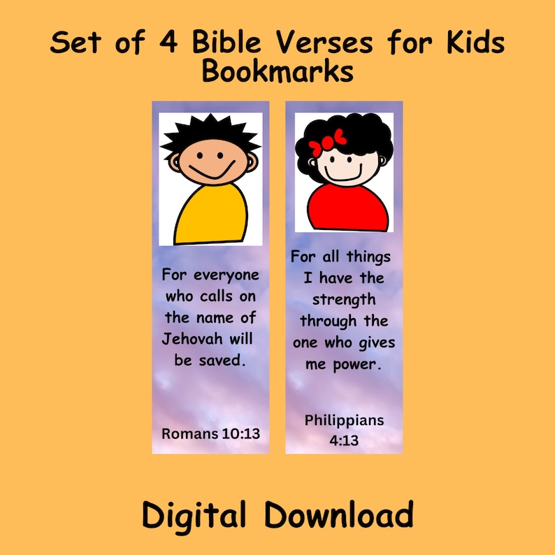 Set of 4 Printable Bible Verses for Kids, Coloring Bookmarks, Bible ...
