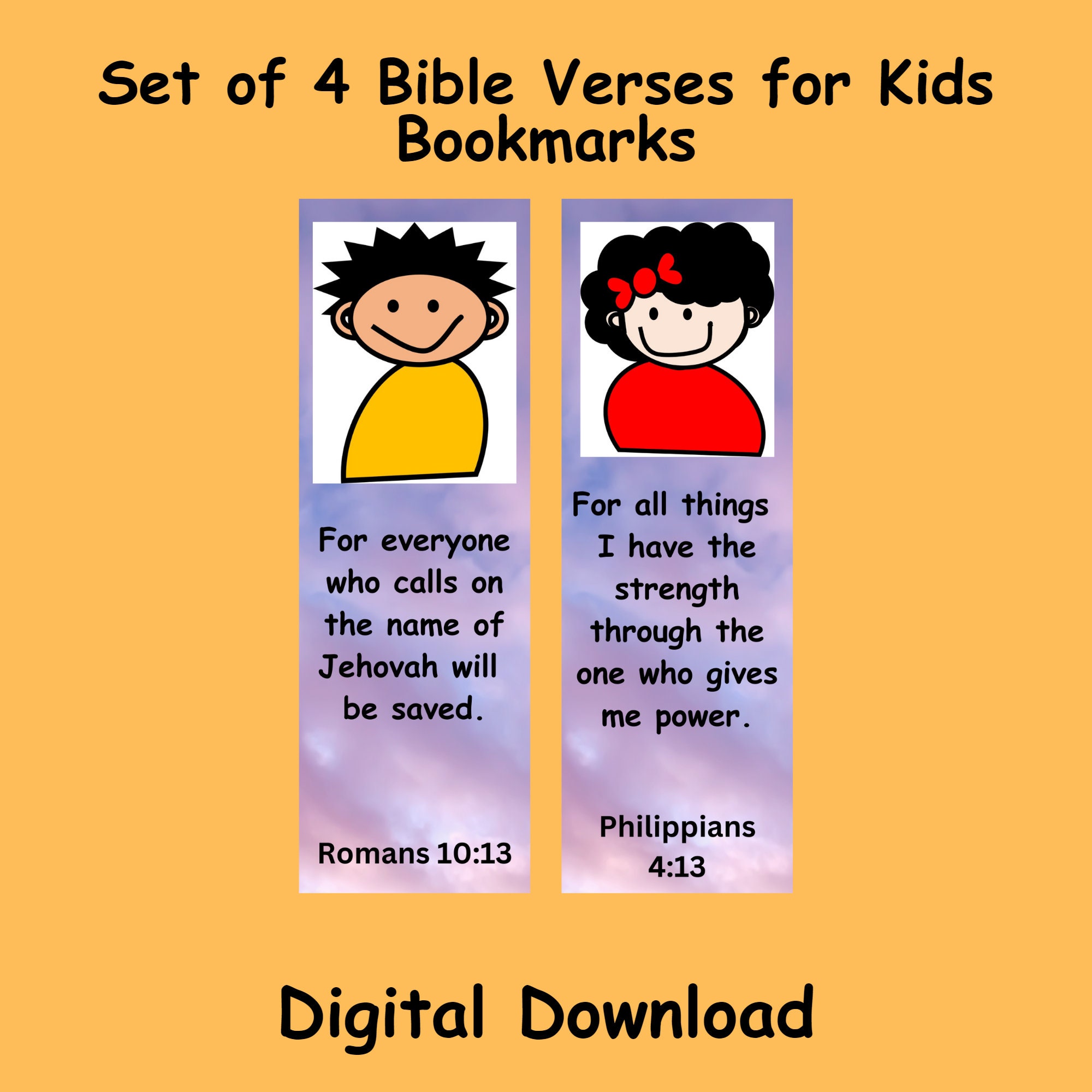 Set of 4 Printable Bible Verses for Kids, Coloring Bookmarks, Bible ...