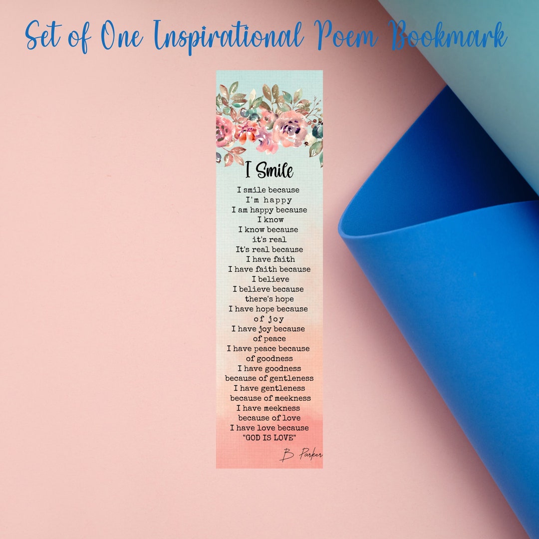 I Smile Poem Bookmark, Inspiring Words of Joy and Resilience, Spiritual ...