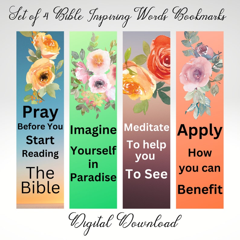 Printable Set of 4 Inspirational Bible Words Bookmarks Prayer - Etsy