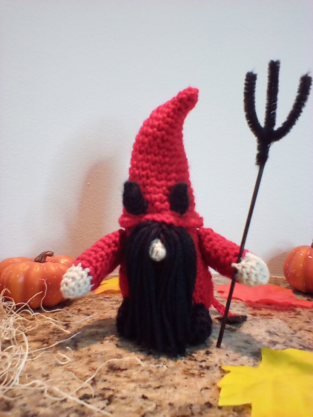 Crochet Devil Gnome With Pitch Fork - Etsy