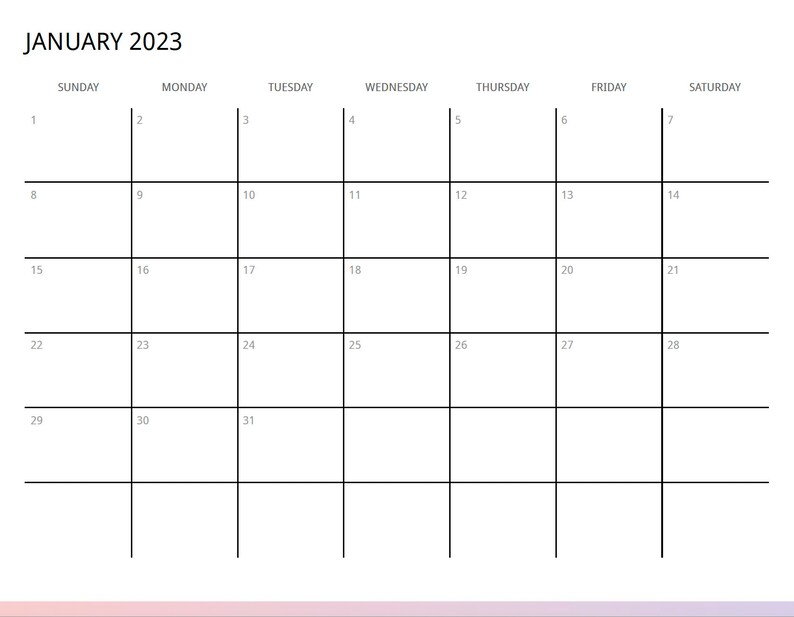 2023 Monthly Calendar, PDF, A4 Landscape - Etsy