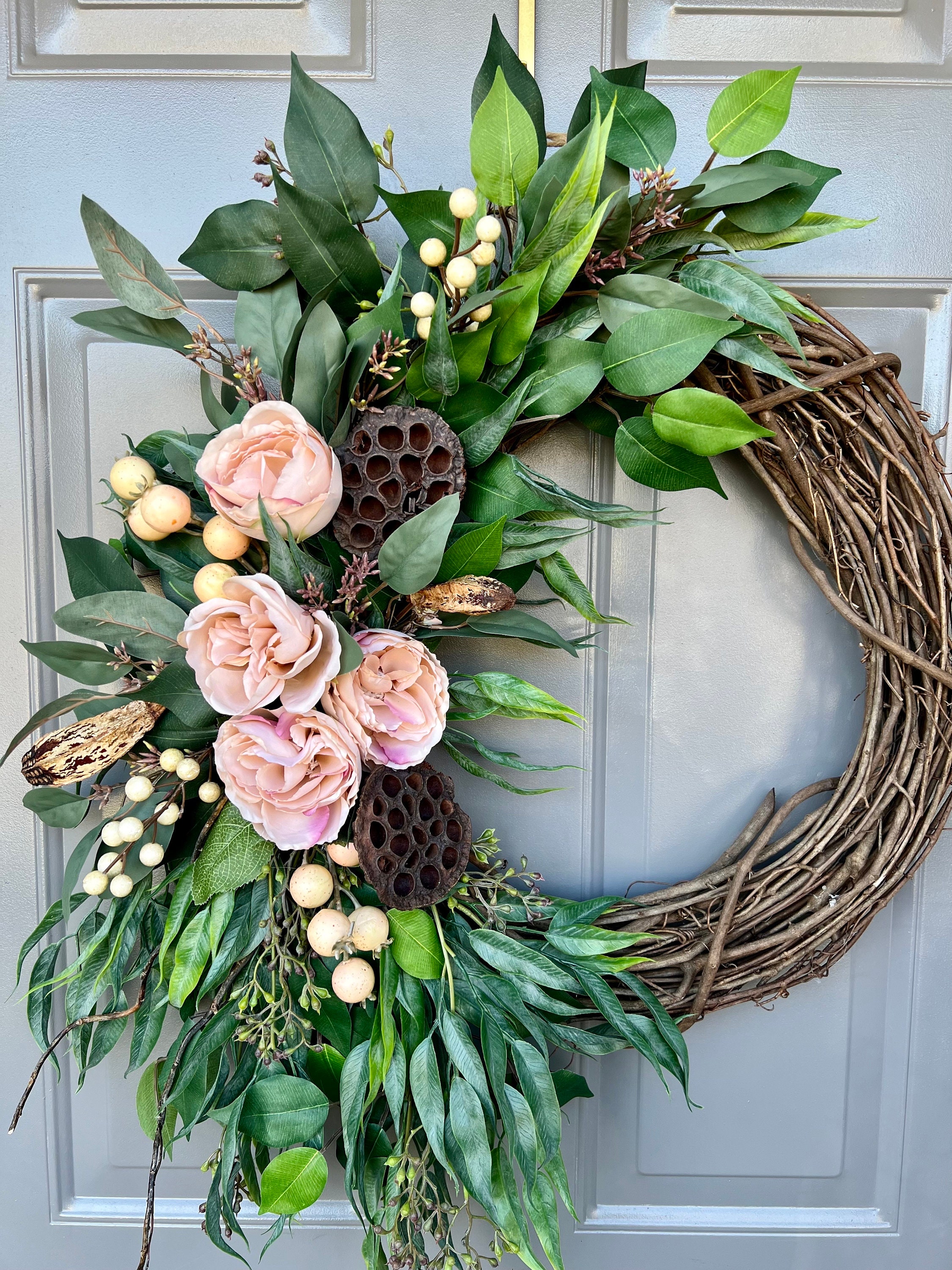 Modern Farmhouse Wreath, Elegant Year-round Wreath, Large Door Wreath ...