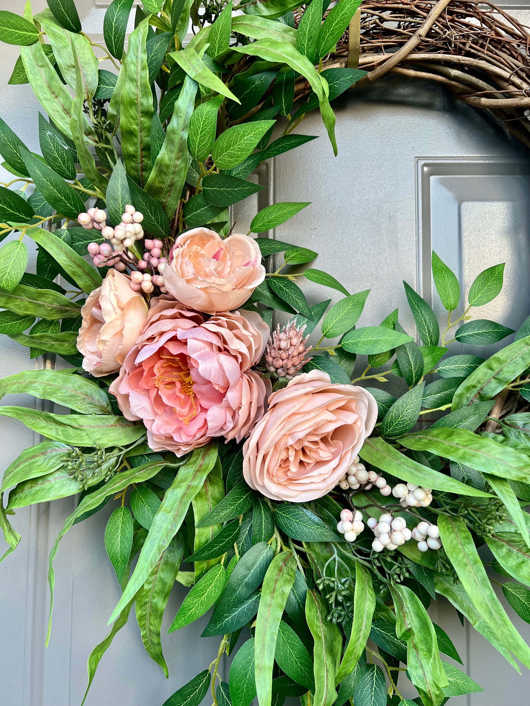 Modern Farmhouse Wreath, Elegant Year-round Wreath, Large Door Wreath ...