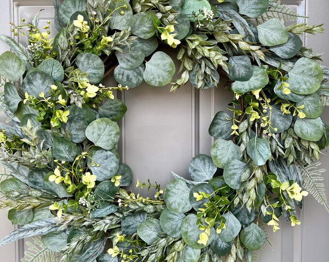 Eucalyptus Wreath: Farmhouse Mixed Greenery, 24" Front Door Decor - Etsy