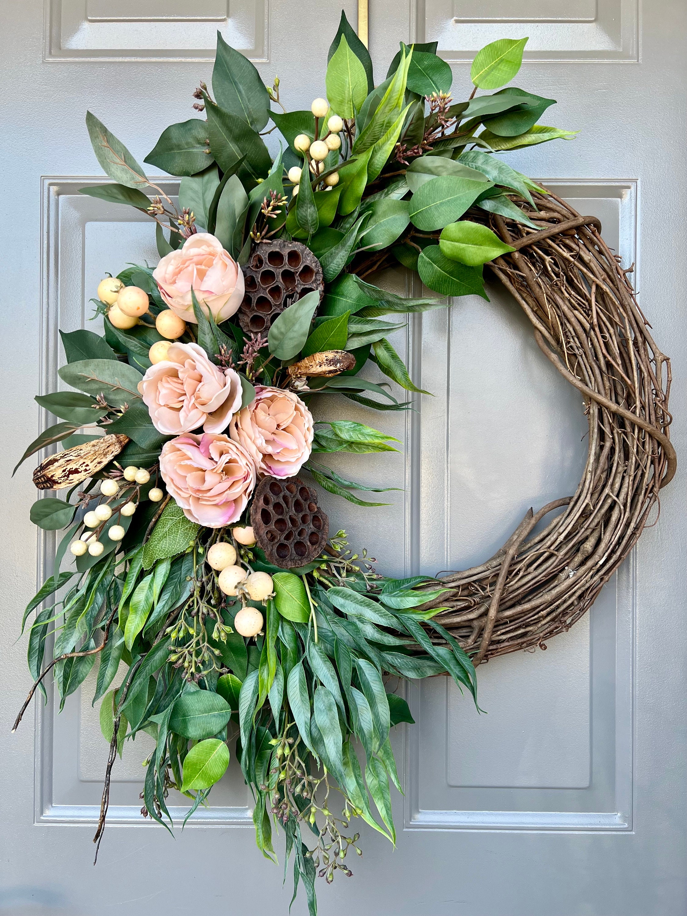 Modern Farmhouse Wreath, Elegant Year-round Wreath, Large Door Wreath ...