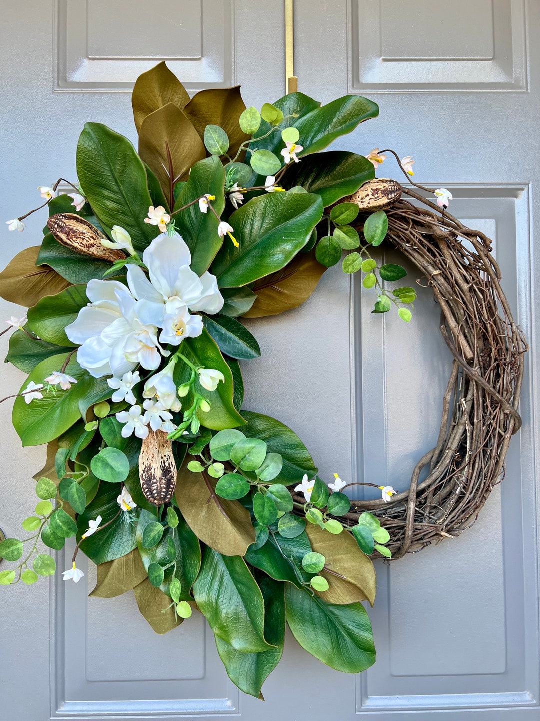 Spring/summer Magnolia Wreath, Modern Magnolia Wreath, Magnolia and ...