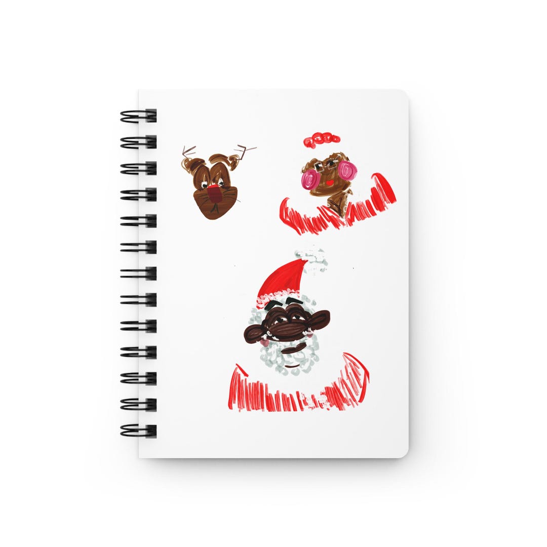 Black Santa and Reindeer Faces Spiral Bound Journal | Christmas Holiday ...