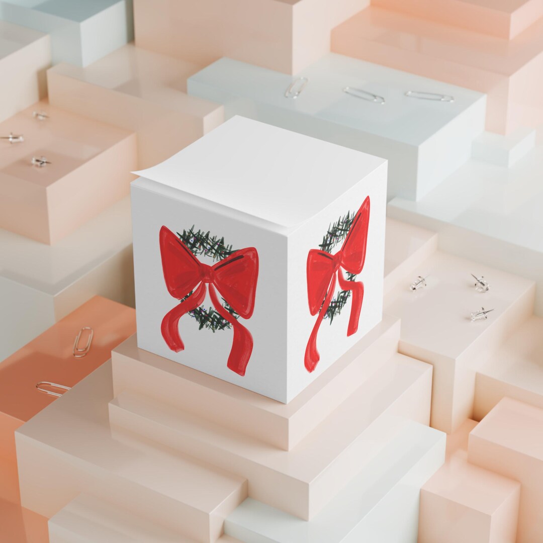 Red Bow Reef Illustration Note Cube | Cute Ribbon Sticky Note Block - Etsy
