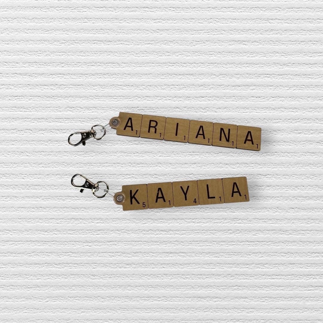 Handmade Personalized Wooden Tile Block Keychain - Bag Tag, Purse Pull ...