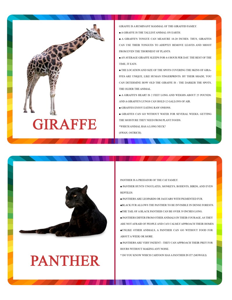 Wild Animals Educational Flashcards, Printable Wild Animals Games for ...