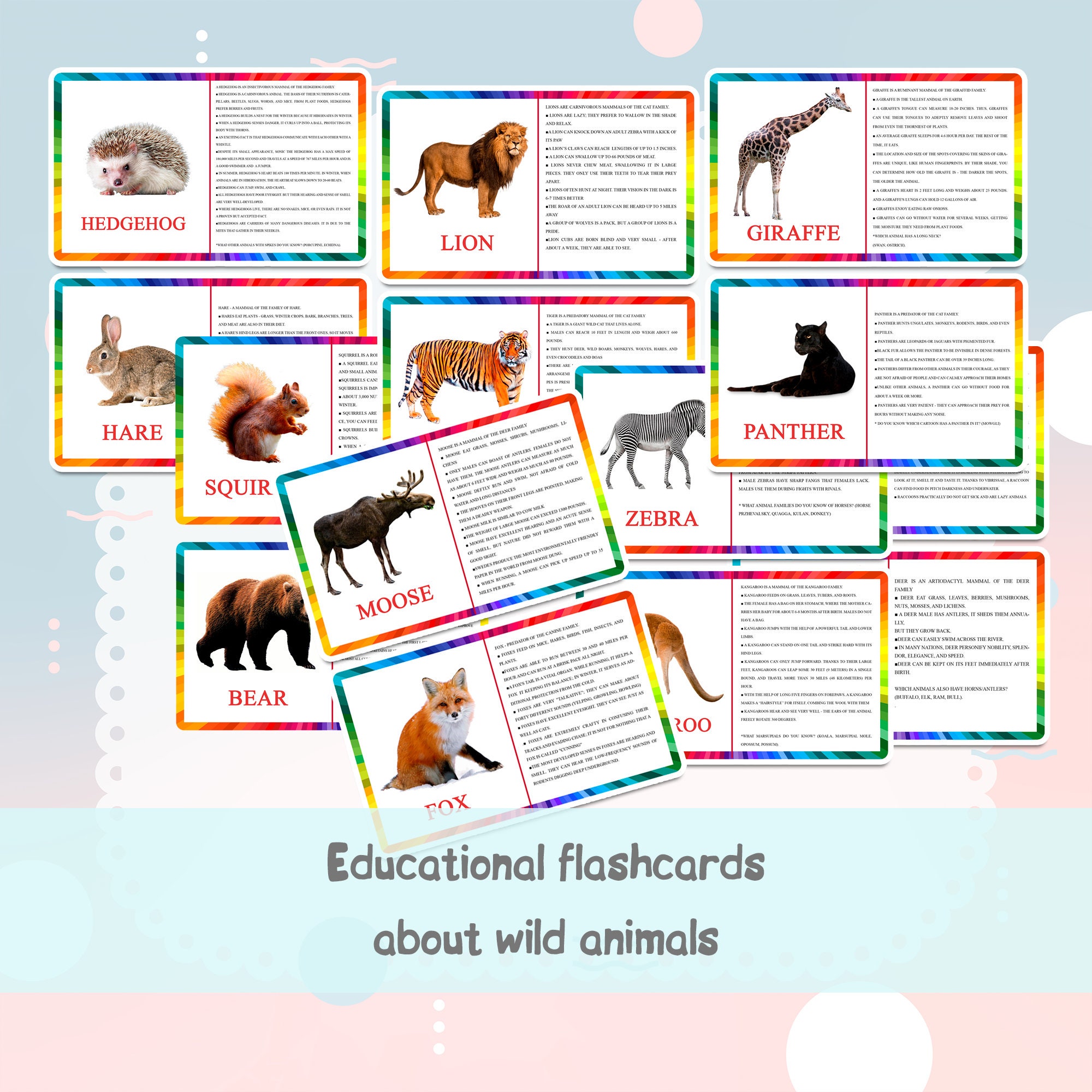Wild Animals Flashcards , Educational Flashcards Animals Facts ...