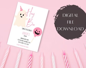 Hey Boo Halloween Birthday Invitation Template - Etsy