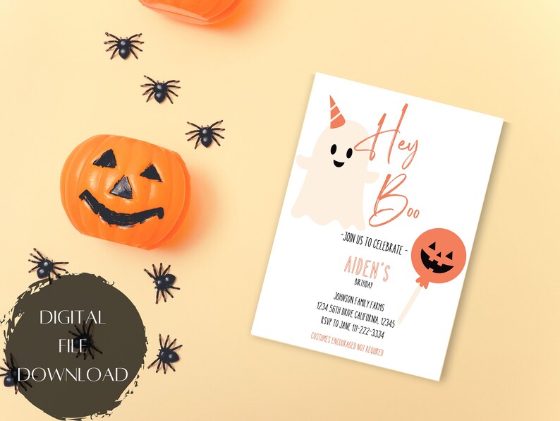 Hey Boo Halloween Birthday Invitation Template - Etsy