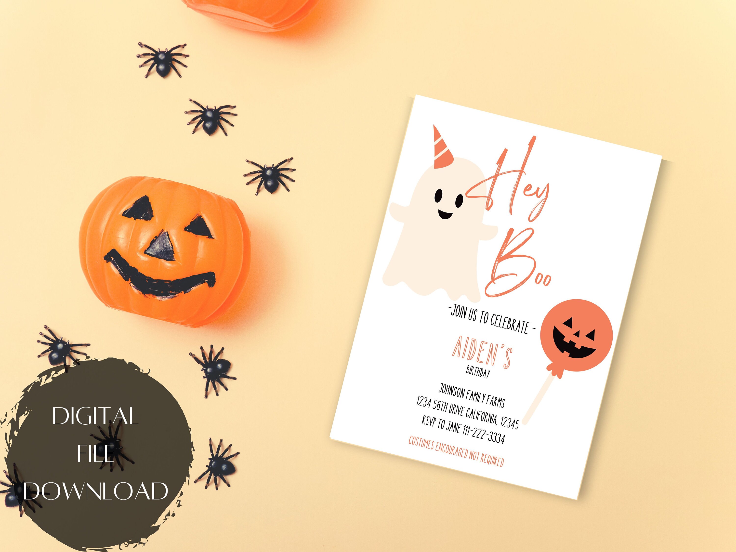Hey Boo Halloween Birthday Invitation Template - Etsy
