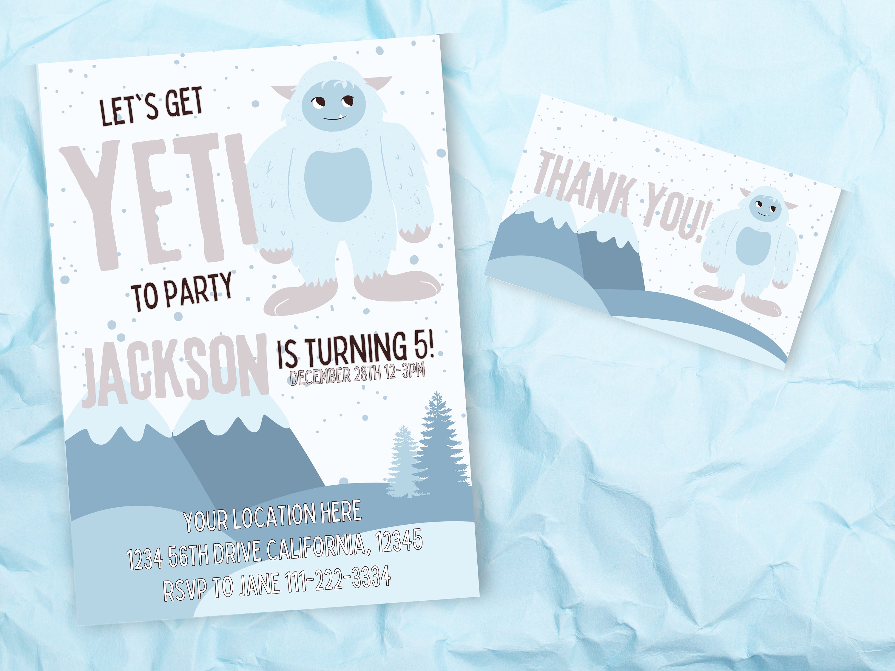 Yeti Birthday Invitation Winter Birthday Invitation Template - Etsy