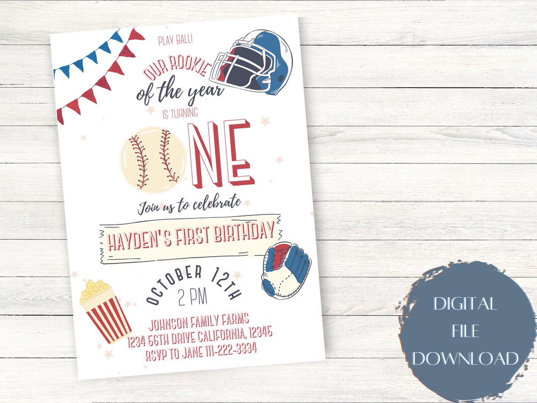 Rookie of the Year First Birthday First Birthday Invitation Template - Etsy
