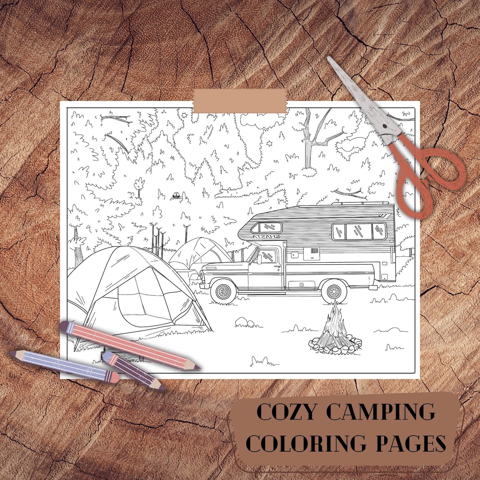 Cozy Camping Coloring Pages: Relaxing Nature Scenes (digital Download ...