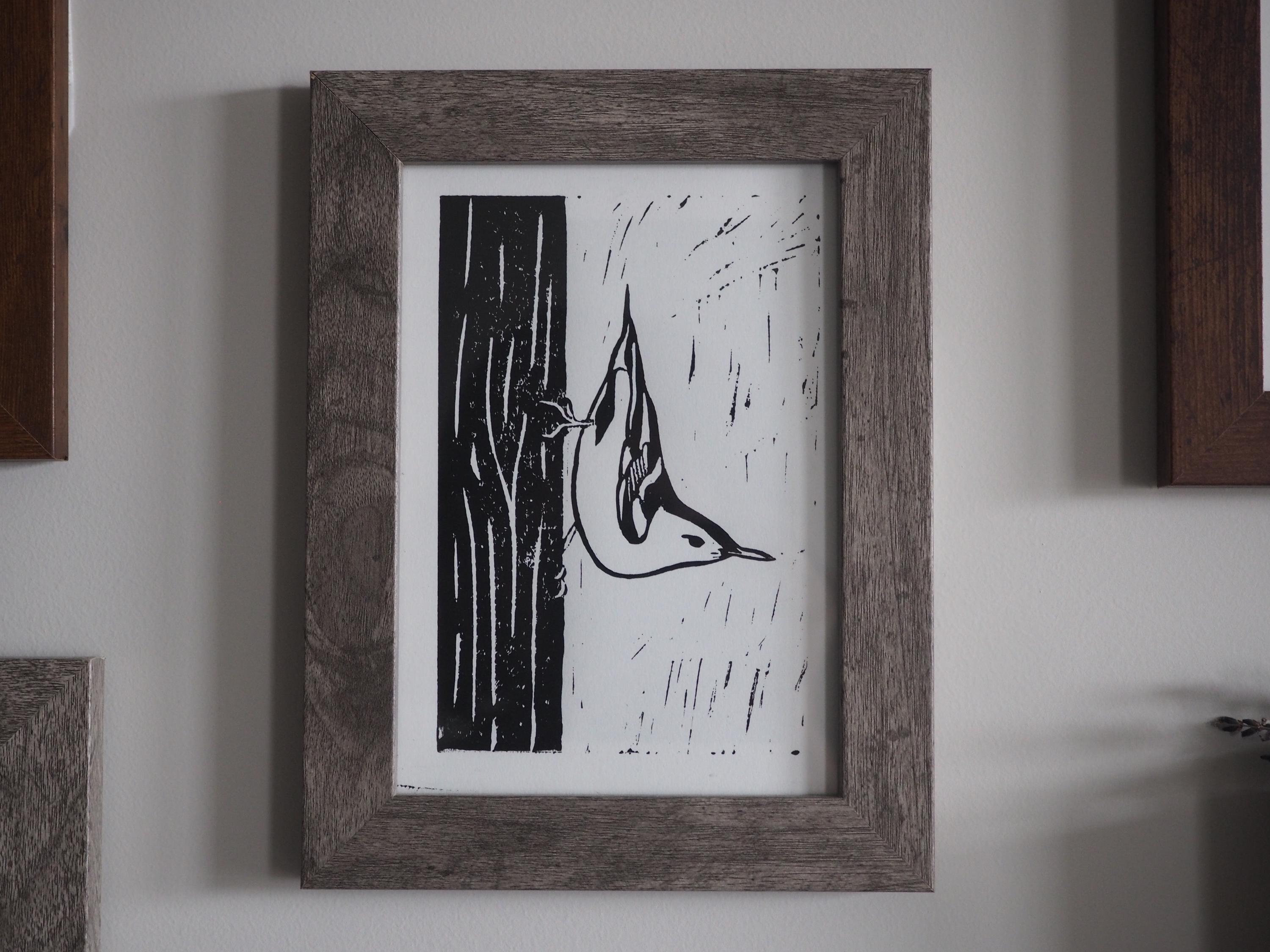 Nuthatch Linocut Print | Bird Linocut | North Carolina Wildlife | White ...
