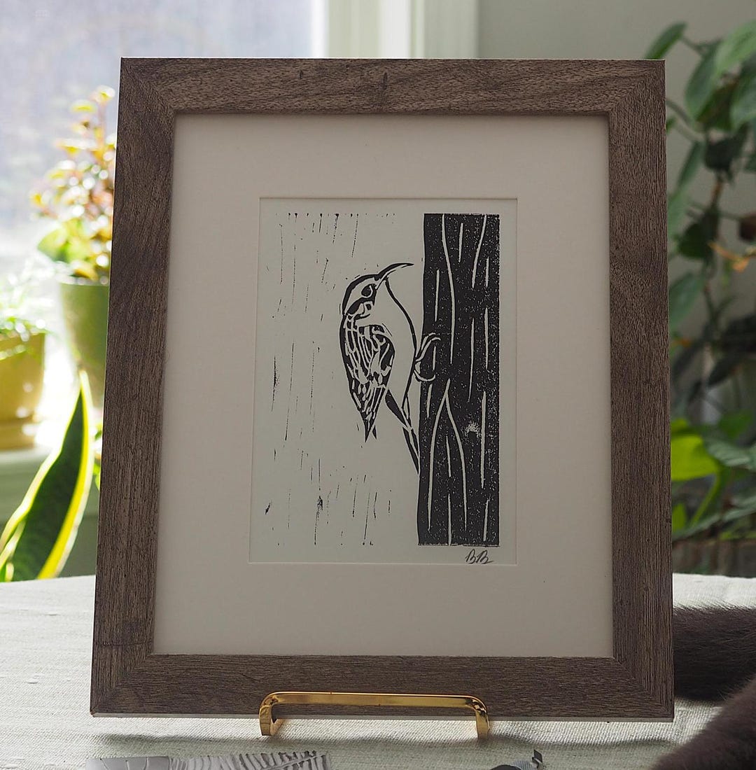 Brown Creeper Linocut Print | Bird Linocut | North Carolina Wildlife ...