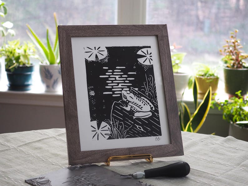 Frog Linocut Print | Amphibian Linocut | Frog Art | North Carolina ...