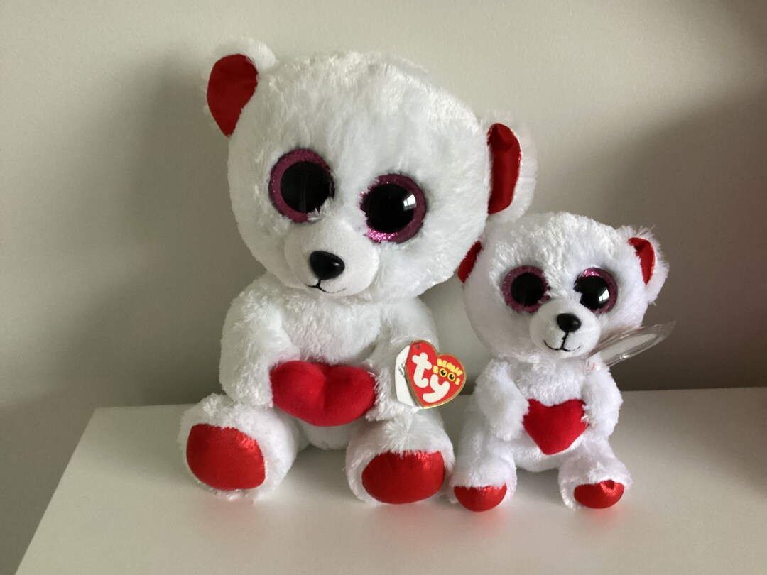 Ty Beanie Boo Cuddly Bear, White Valentine Plush - Etsy
