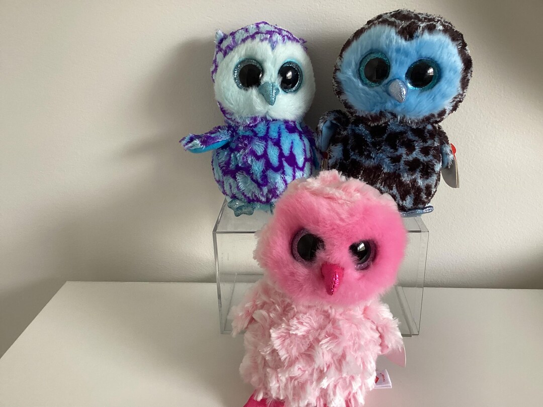 Ty Beanie Boo ‘oscar, Twiggy and Yago’ the Blue and Pink Owls..(6in ...