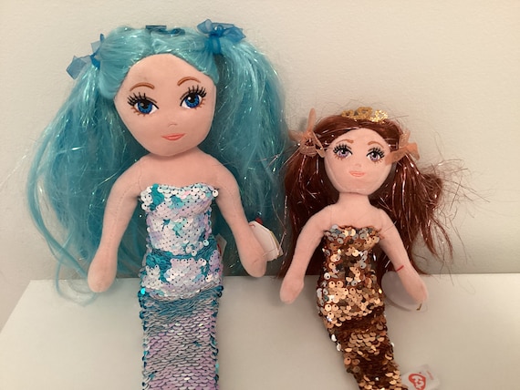 Ty Sea Sequins ginger and Indigo the Small and Larger Mermaids.10in And18inexcellent Condition and Hang Tags. Etsy UK