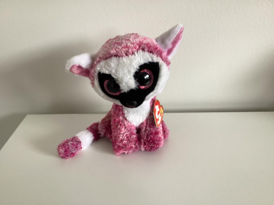 Ty Beanie Boo Lemur Plush Toy: Pink White Leeann (6in) – Tag Crease ...