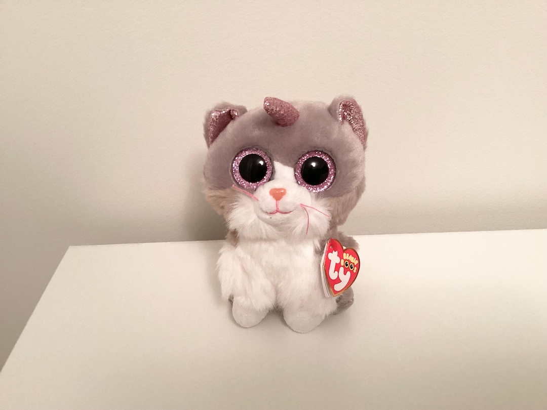 Ty Beanie Boo ‘asher’ the Brown Kitty Cat With a Pink Horn…(6in)…mwmt ...